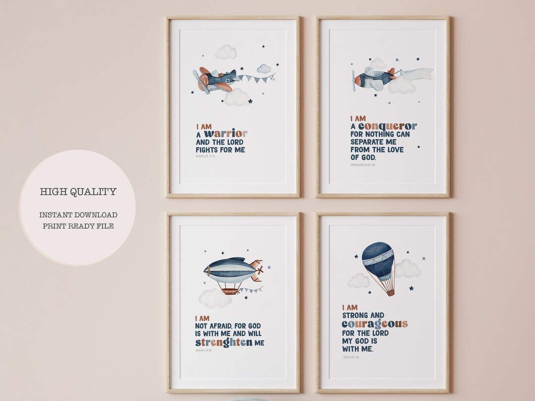 Set of 4 Encouraging Bible Verse Affirmations for Kids Airplane Clouds ...