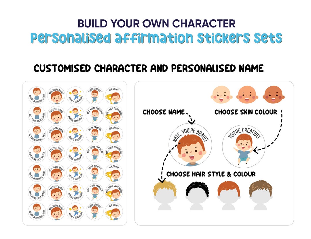 48 X Personalised Name Boy Student/kids Affirmation Name Label Stickers ...