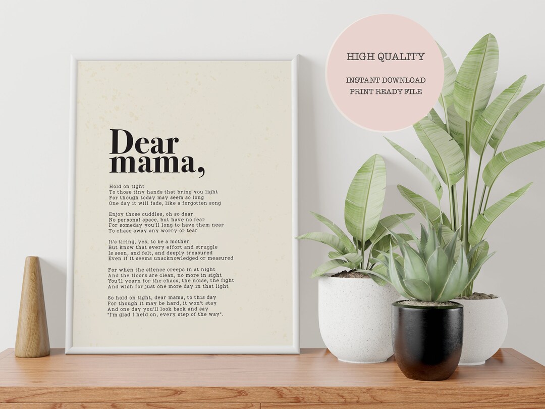 Dear Mama Letter to Mom Young Moms Print High Quality Print - Etsy