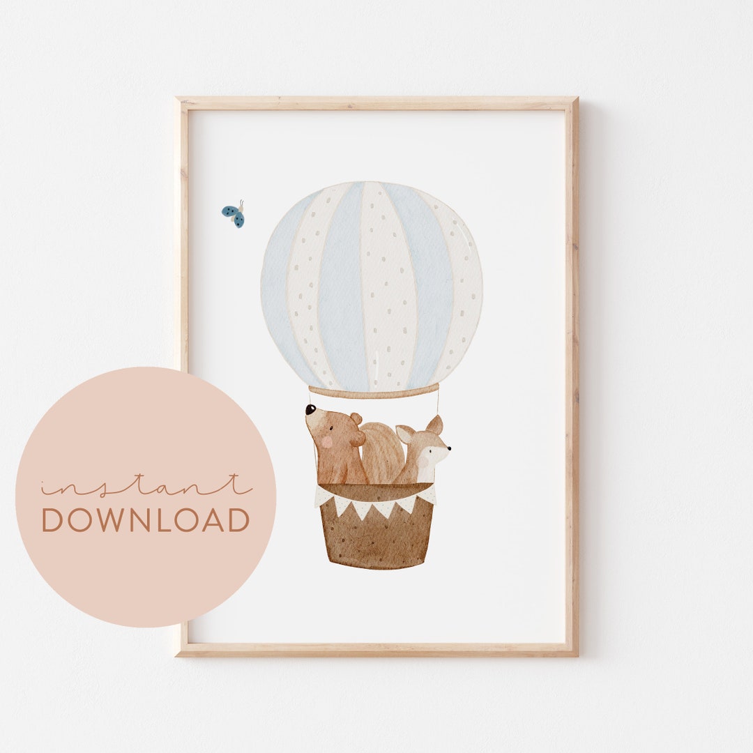 Kinderposter Tiere Im Heißluftballon Download Poster Zum - Etsy