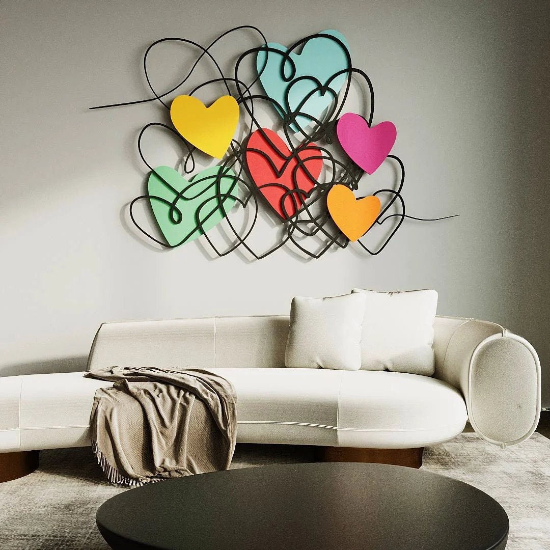 Colorful Hearts Metal Wall Art: Minimalist Living Room Decor - Etsy