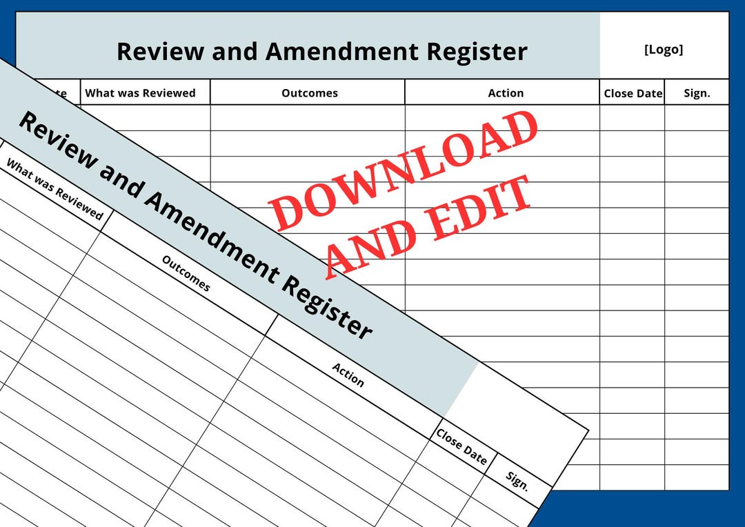 Review and Amendment Register Template for Businesses. Digital Form ...