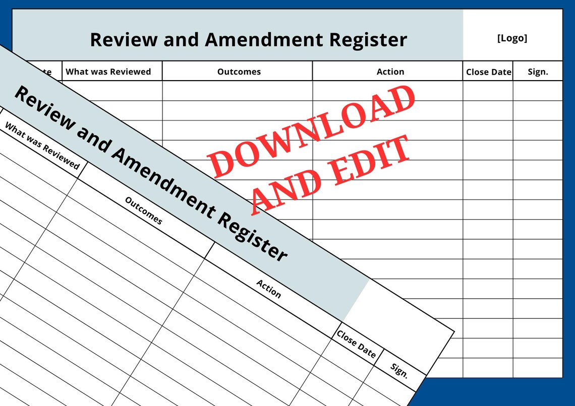 Review and Amendment Register Template for Businesses. Digital Form ...