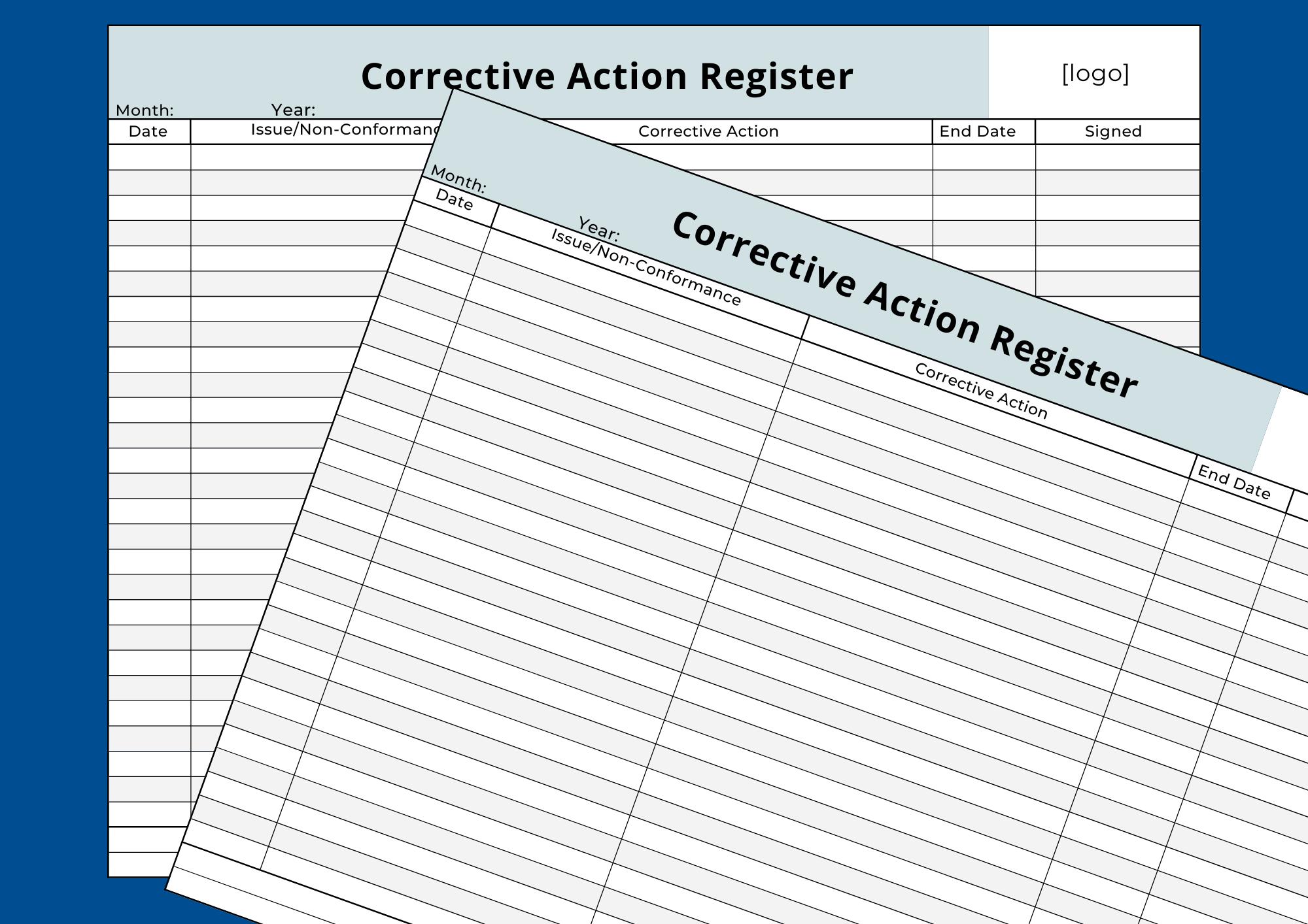 Corrective Action Register Template for Businesses. Digital Form Used ...