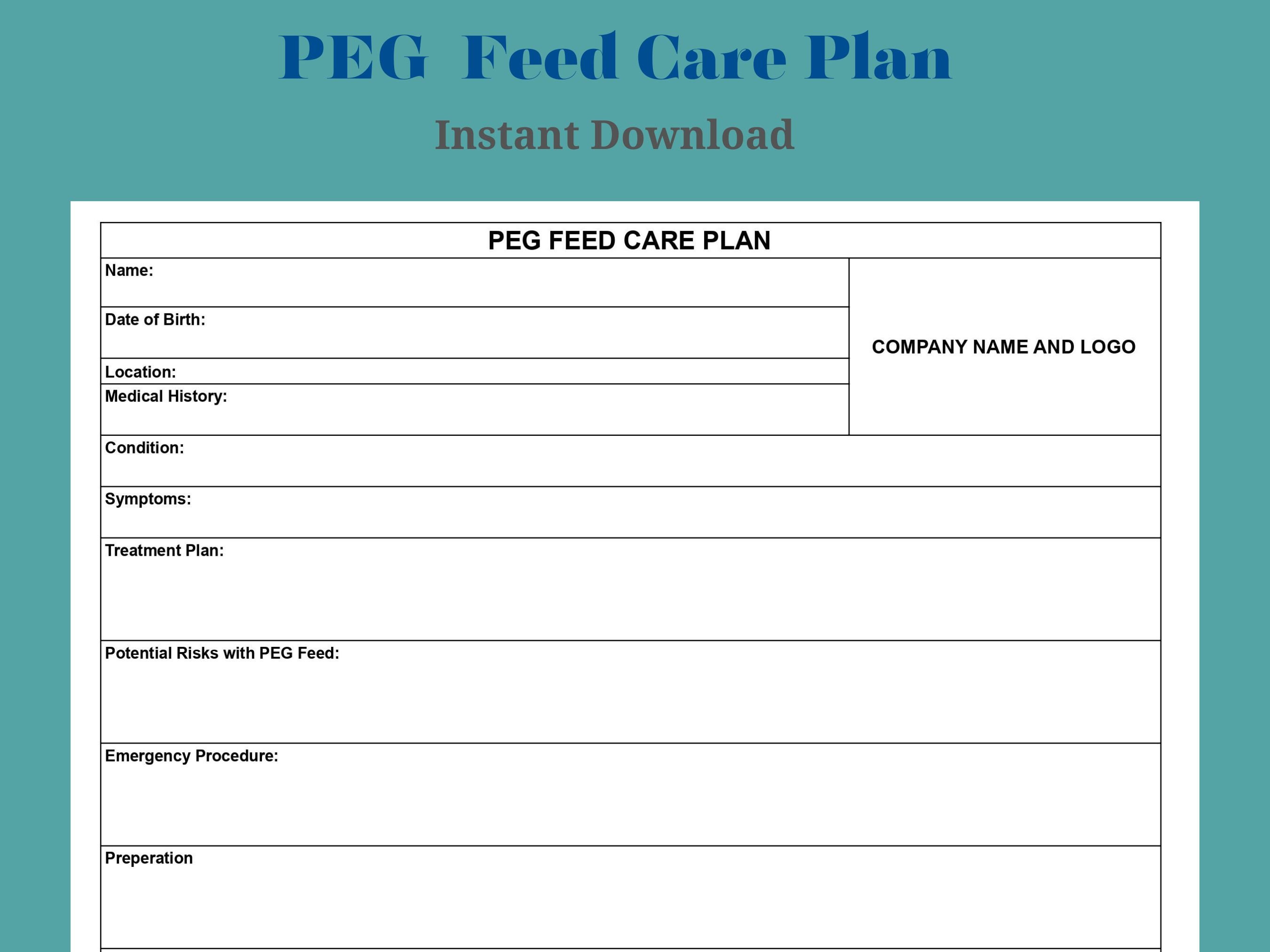 PEG Feed Care Plan Template Downloadable for Ndis/aged Care/disability ...