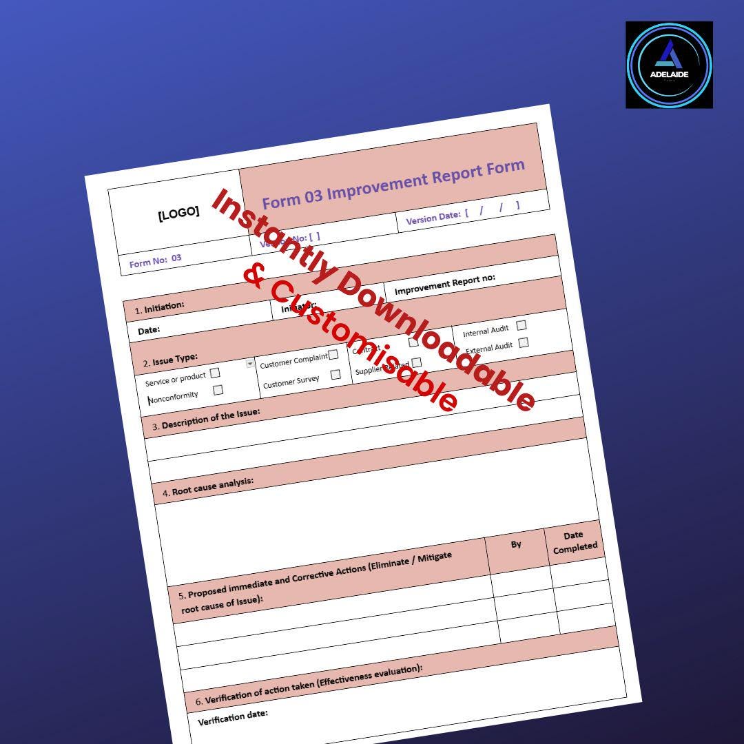 Improvement Report Form Template Great for Any Business Complies With ...