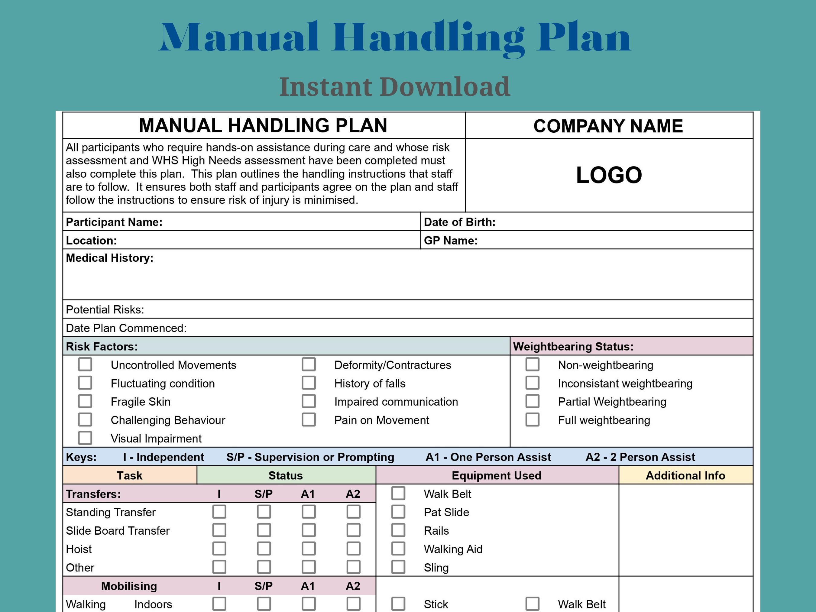 Manual Handling Plan for Aged Care/disability Sector - Etsy Australia