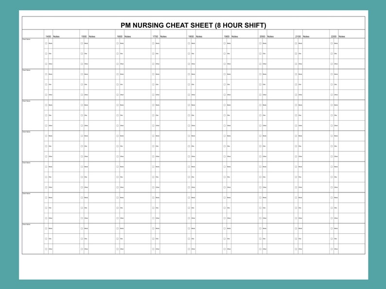 Nurses PM Shift Cheat Sheet With Room for Notes so Writing in - Etsy