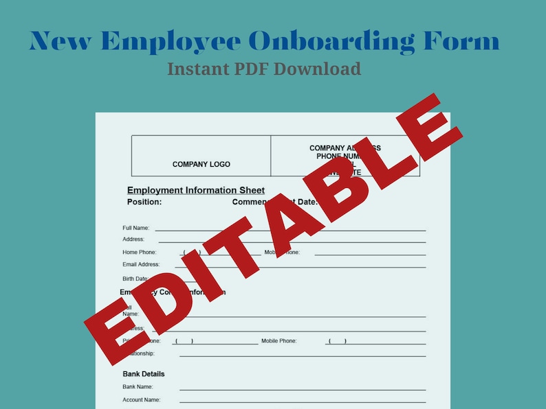 New Employee Onboarding Form Instant Downloadable Pdf/template ...