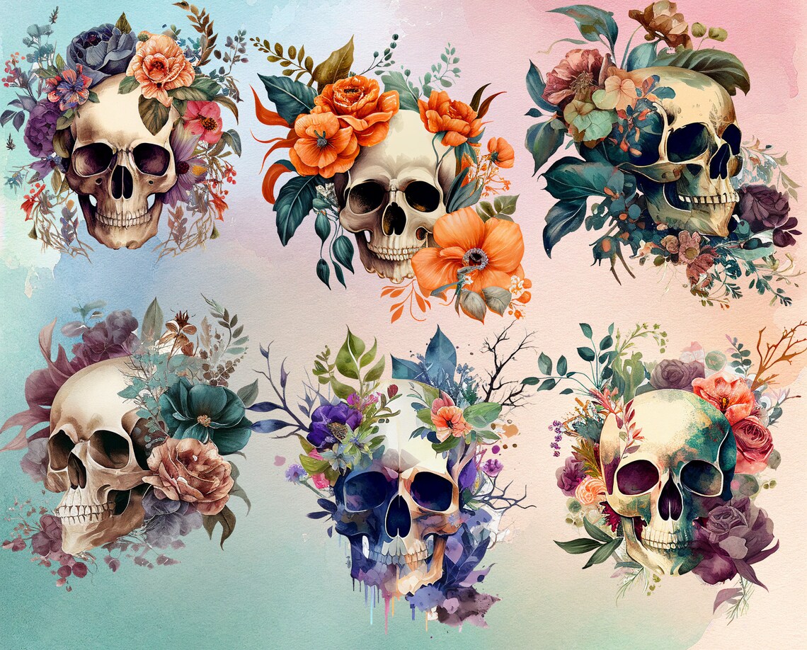 62 PNG Watercolor Floral Skull Clipart Floral Skull Clip Art - Etsy