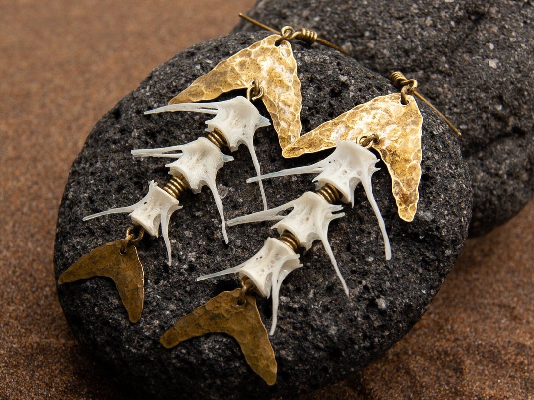 Rustic Fishbone Earrings Made With Real Bones and Antiqued - Etsy