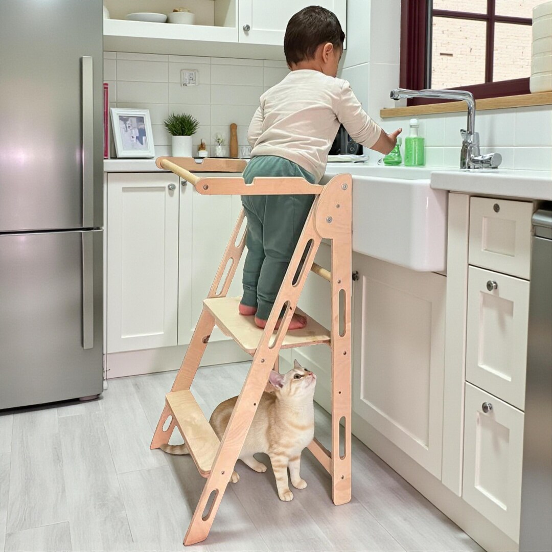 Montessori Kids Helper Standing Tower, Toddler Compact Kitchen Tower ...