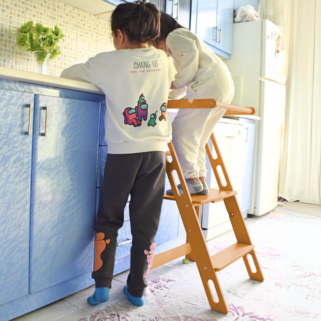 Slim Kitchen Stool for Toddler, Folding Montessori Portable Ladder for ...