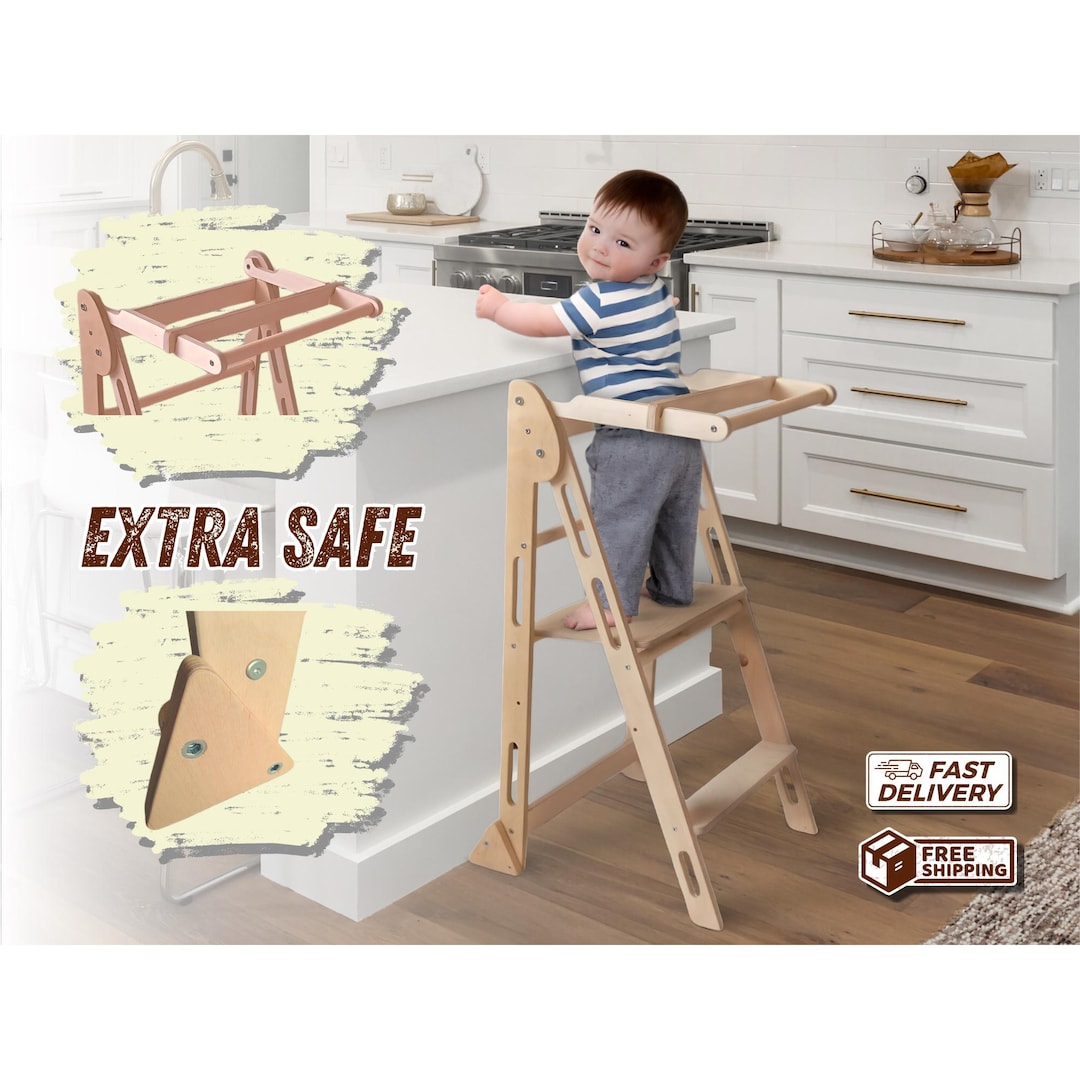 Adjustable Toddler Tower Foldable Green Extra Safe, THIN Foldable ...