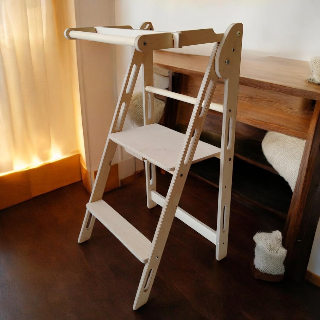 Toddler Tower Handmade Wooden for Safe Kitchen Access, Wooden Step ...