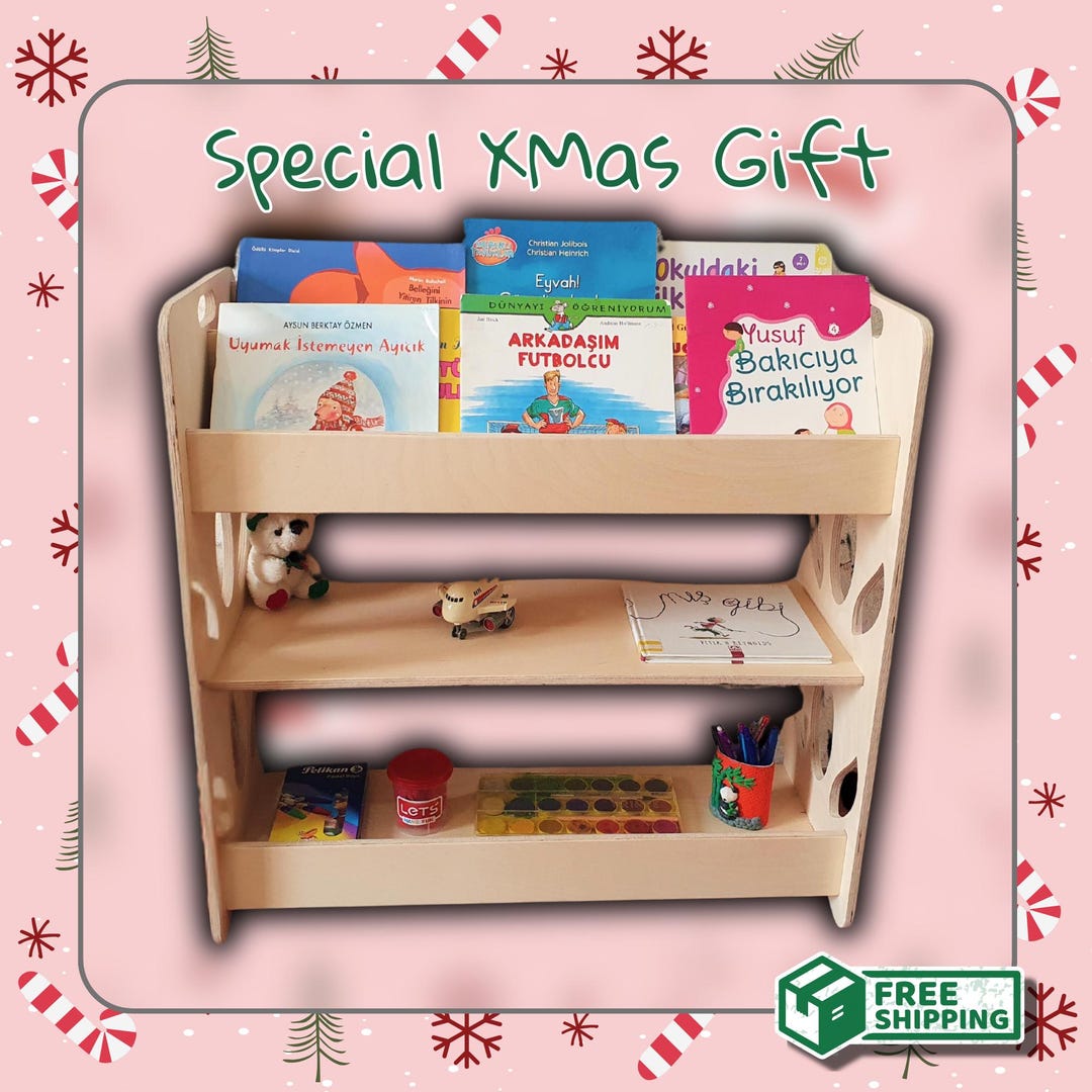 Montessori Display Shelf Storage for Children Room, Nursery Wooden Book ...