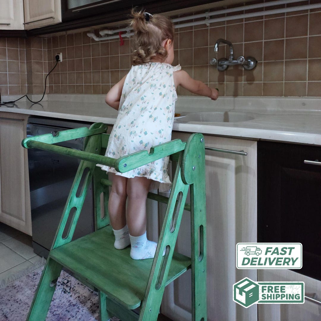 Moms Helper Montessori Toddler Tower Height Adjustable, Foldable ...