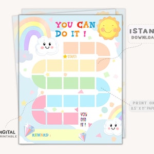 Printable Rainbow Reward Chart, Sunshine Chore Chart, Kids Behavior ...