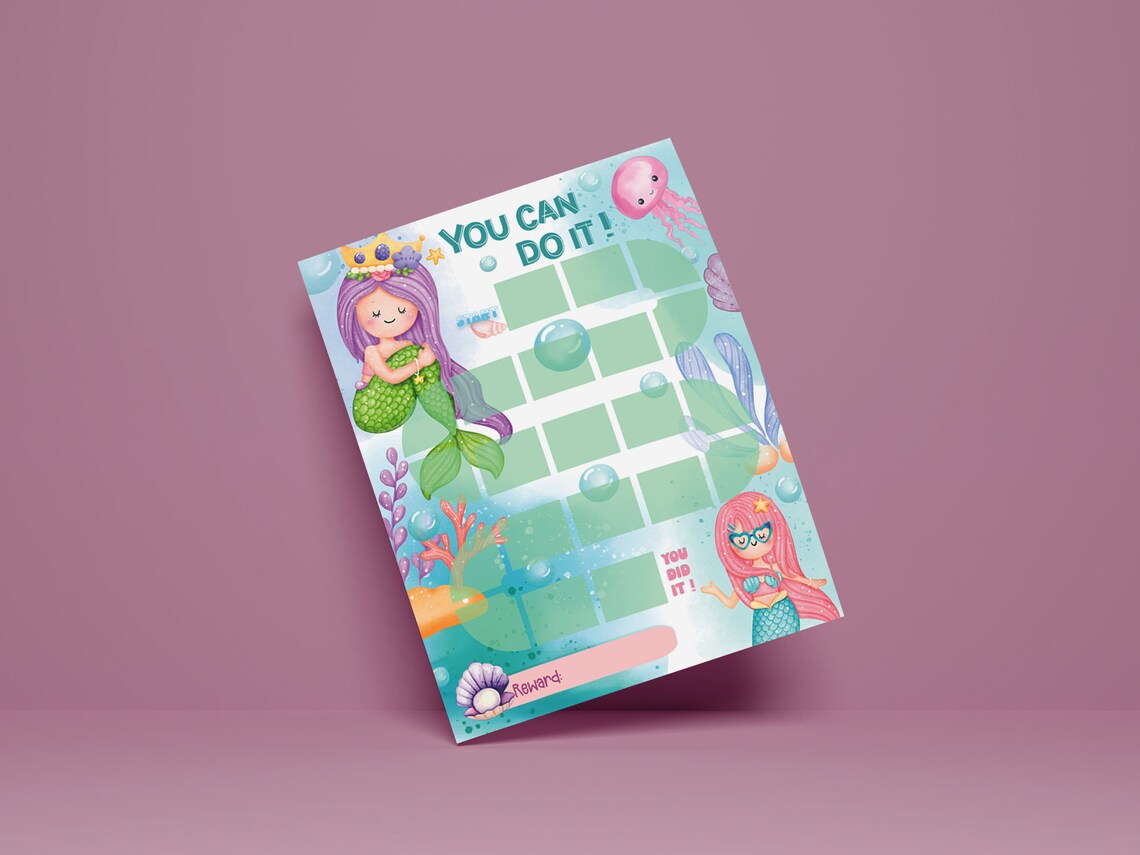 Printable Mermaid Reward Chart, Princess Behavior Chart, Kids Daily ...