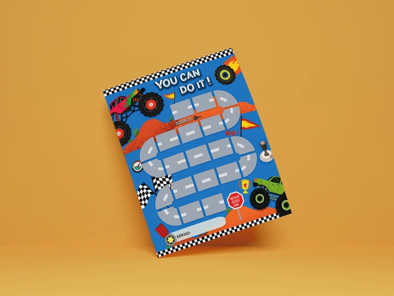 Printable Monster Truck Reward Chart, Racing Car Kids Behavior Chart ...