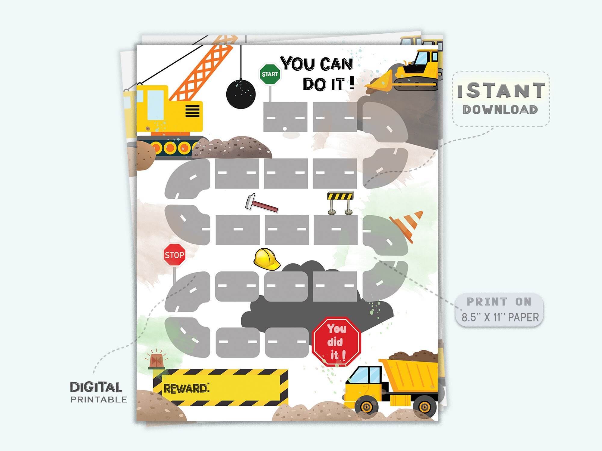 Printable Construction Reward Chart, Construction Behavior Chart, Kids ...