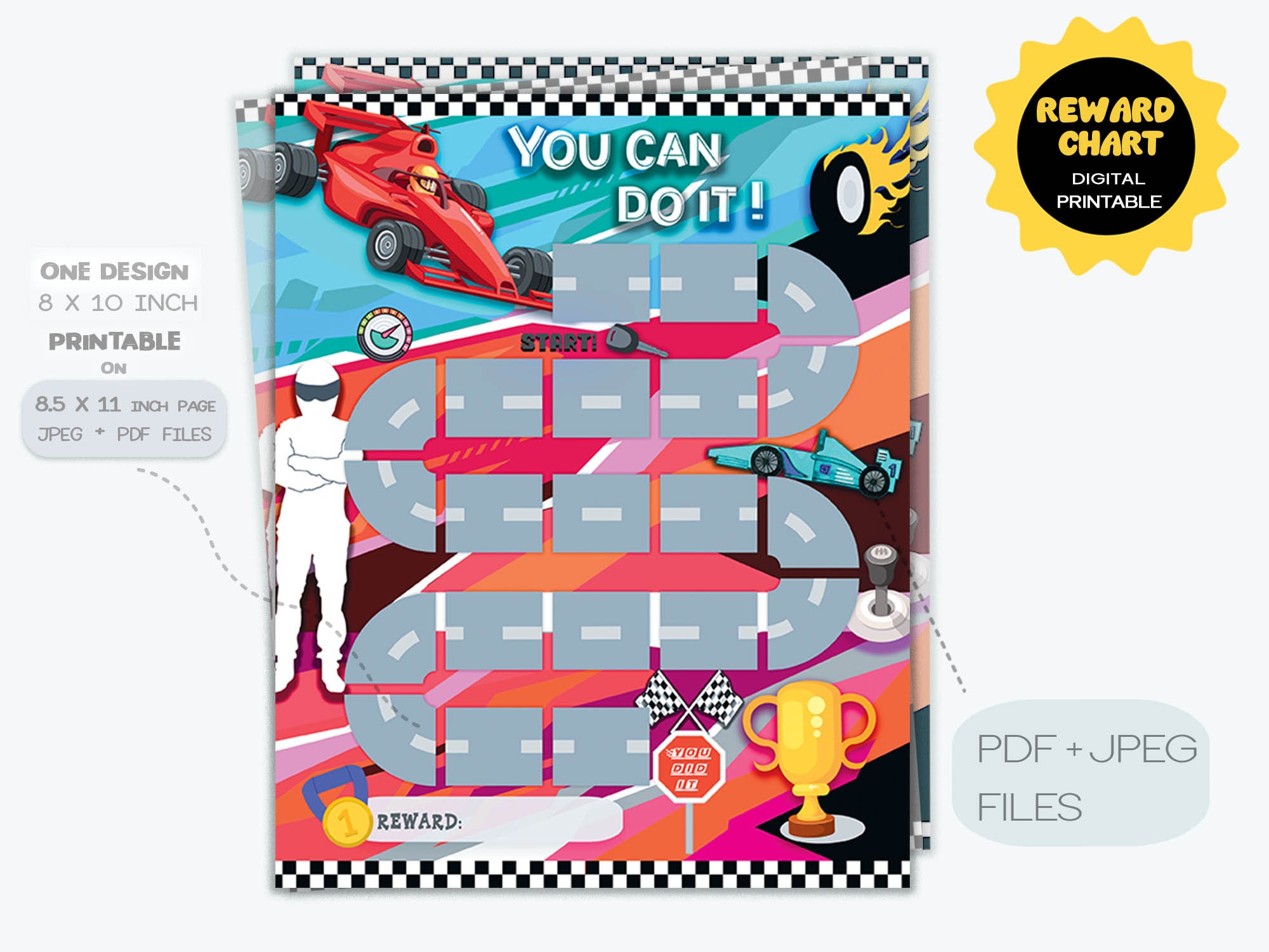 Printable Racing Car Reward Chart, Formula 1 Kids Behavior Chart Cars ...