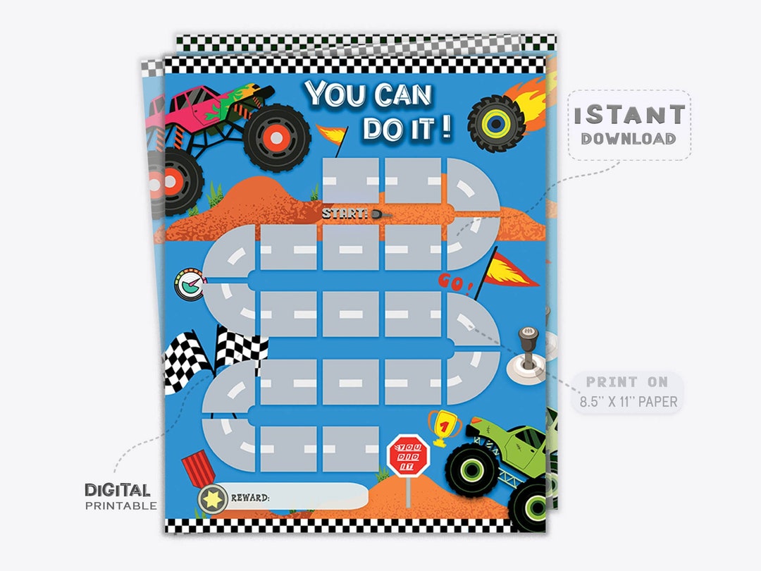 Printable Monster Truck Reward Chart, Racing Car Kids Behavior Chart ...