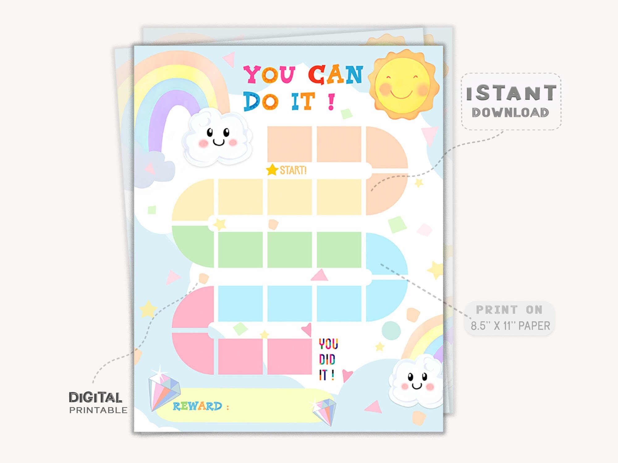 Printable Rainbow Reward Chart, Sunshine Chore Chart, Kids Behavior ...