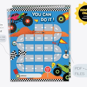 Printable Monster Truck Reward Chart, Racing Car Kids Behavior Chart ...