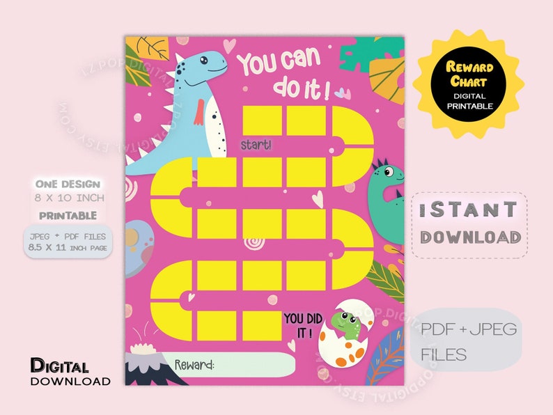 Printable Dinosaur Reward Chart Dinosaur Kids Behavior Chart - Etsy