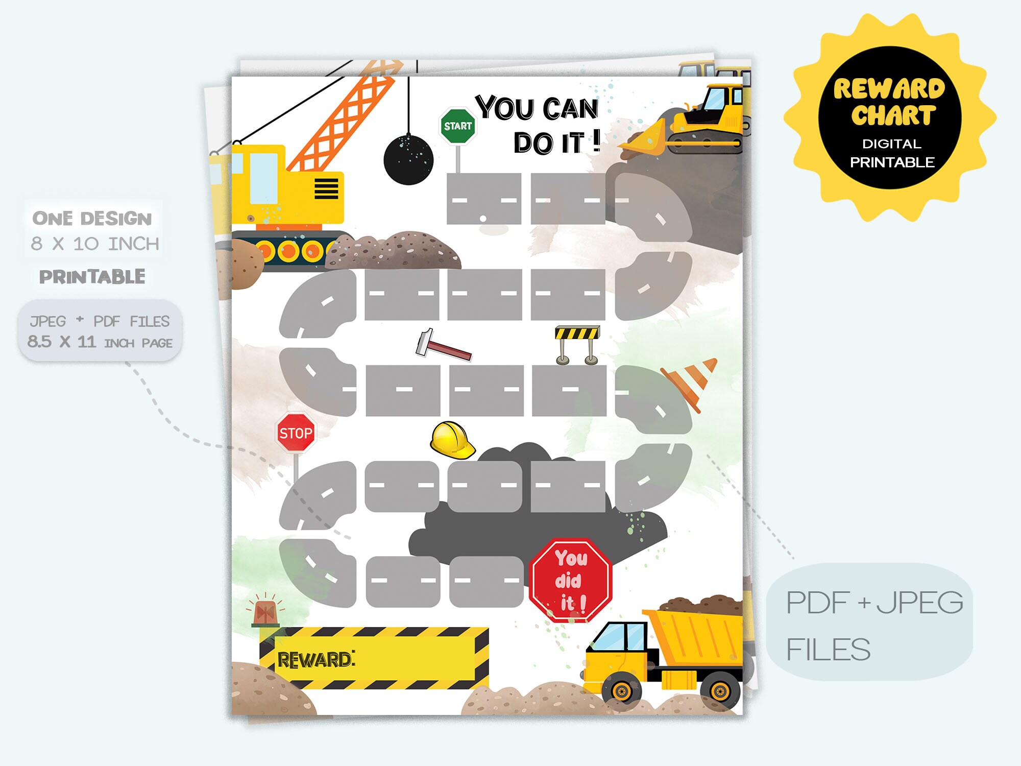 Printable Construction Reward Chart, Construction Behavior Chart, Kids ...