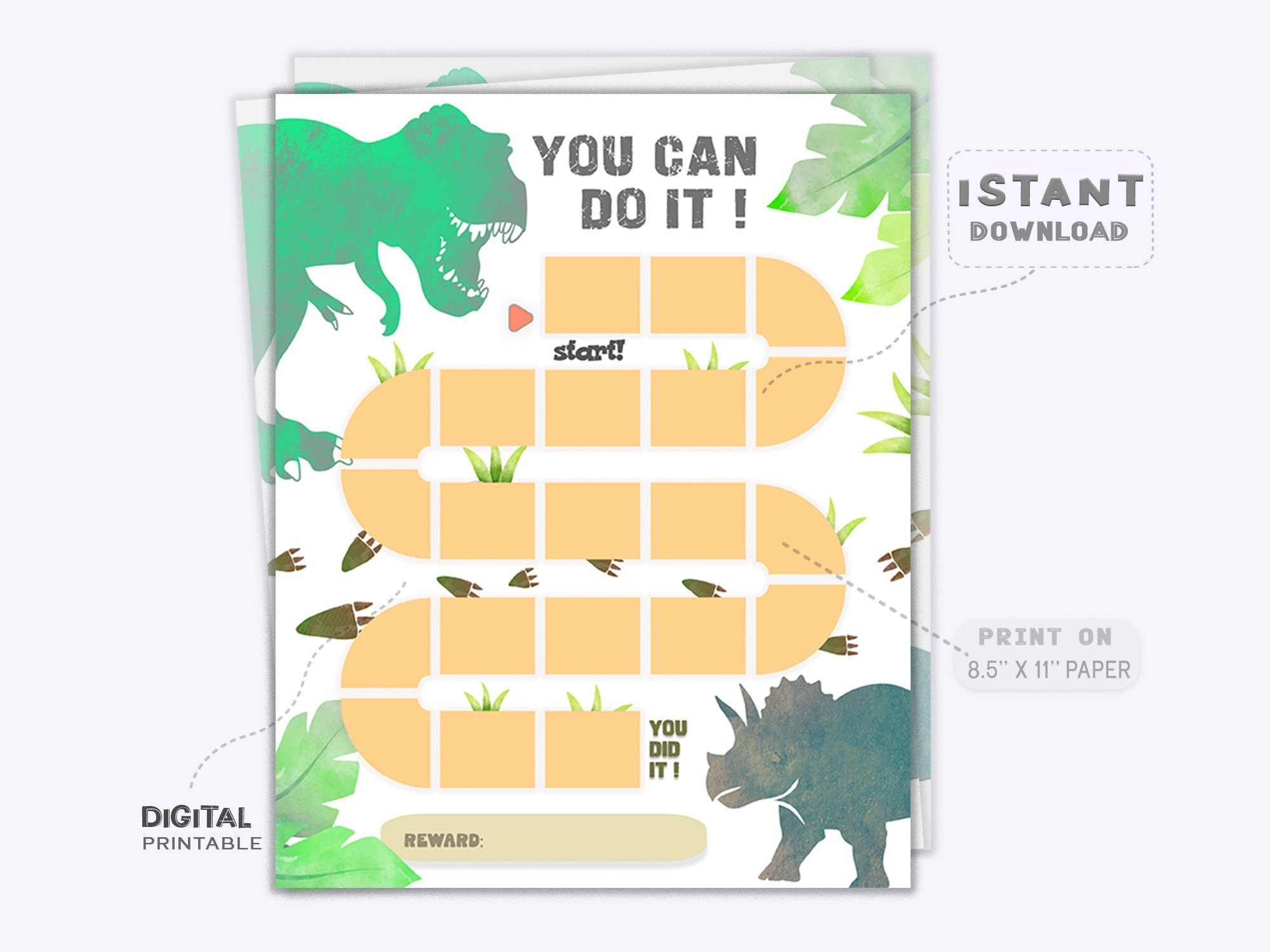 Printable Dinosaur Reward Chart, Dinosaur Behavior Chart, Kids Chore ...