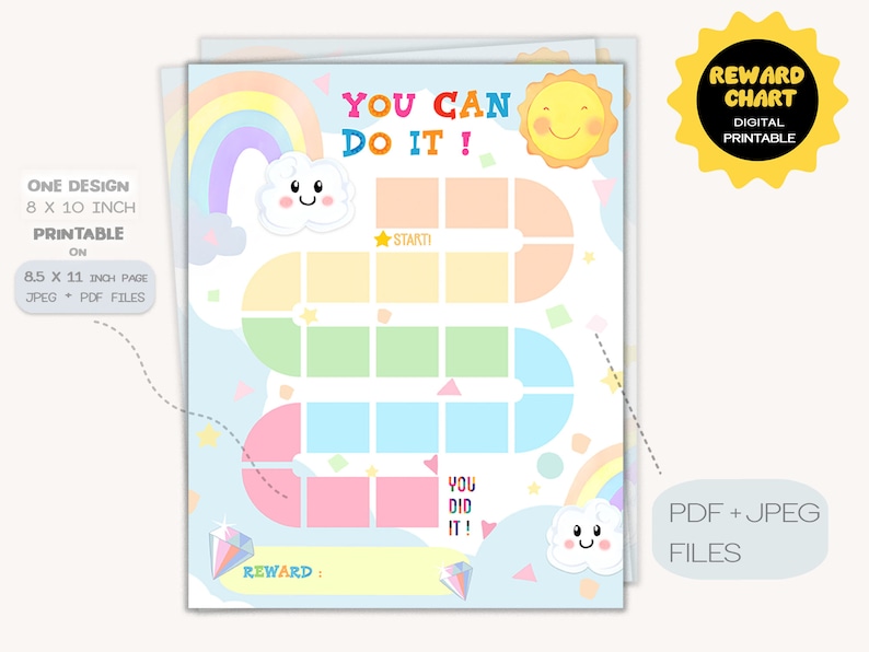 Printable Rainbow Reward Chart, Sunshine Chore Chart, Kids Behavior ...
