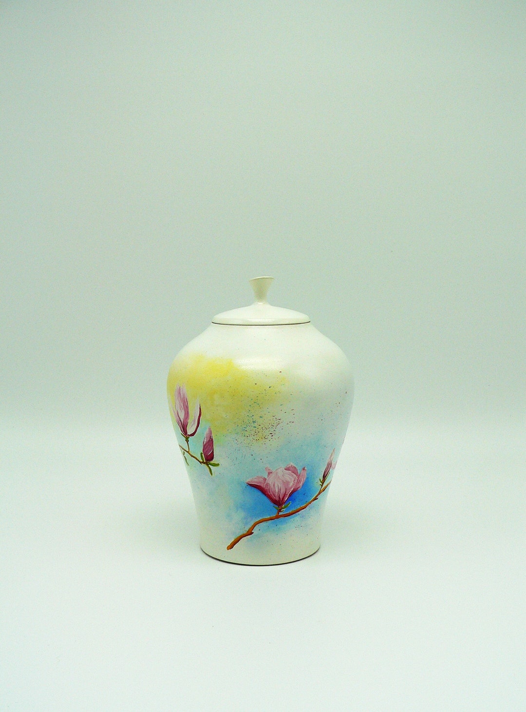 Magnolia, Hand Painted Wood Urn Urn for Ashes Turned Wood Urn Urn for ...