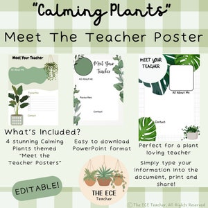 Meet the Teacher Poster DIGITAL CALMING PLANTS Classroom Decor Editable ...