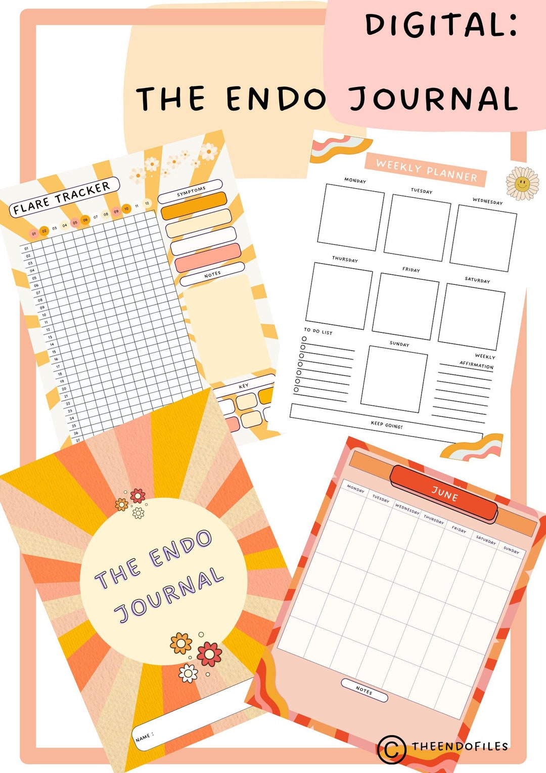 THE ENDO JOURNAL | Printable Journal for Endometriosis | Retro Themed ...