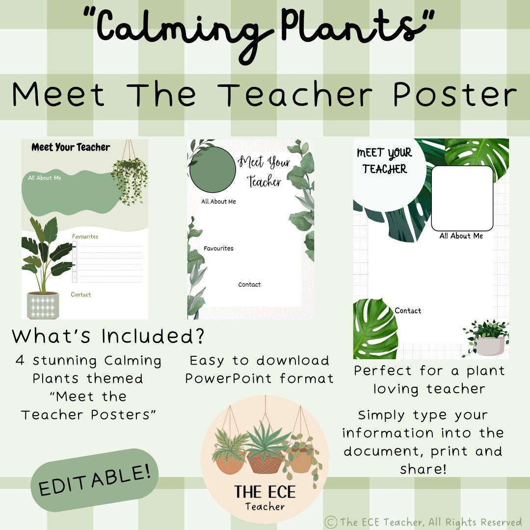 Meet the Teacher Poster DIGITAL CALMING PLANTS Classroom Decor Editable ...
