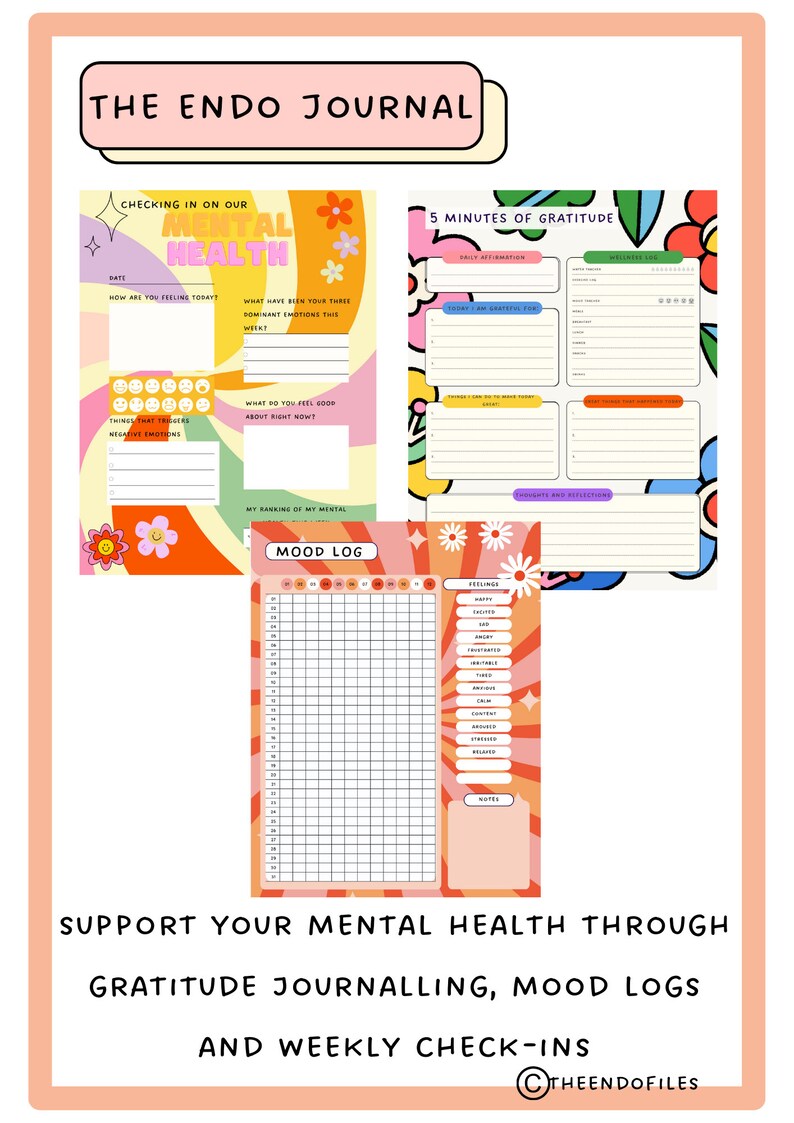 THE ENDO JOURNAL | Printable Journal for Endometriosis | Retro Themed ...