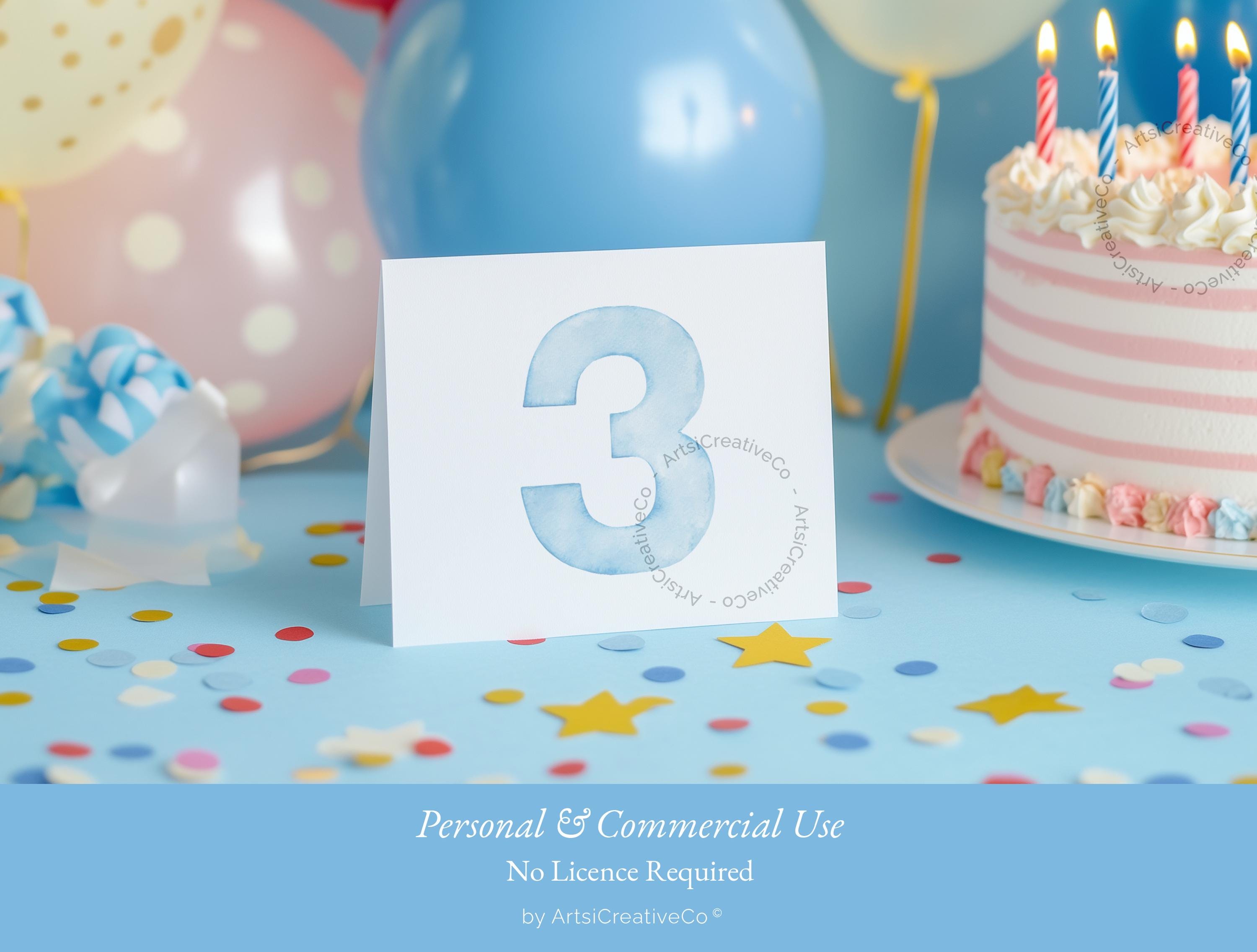 Pastel Blue Numbers Clipart, Watercolor Numbers, Blue Numbers, Birthday ...