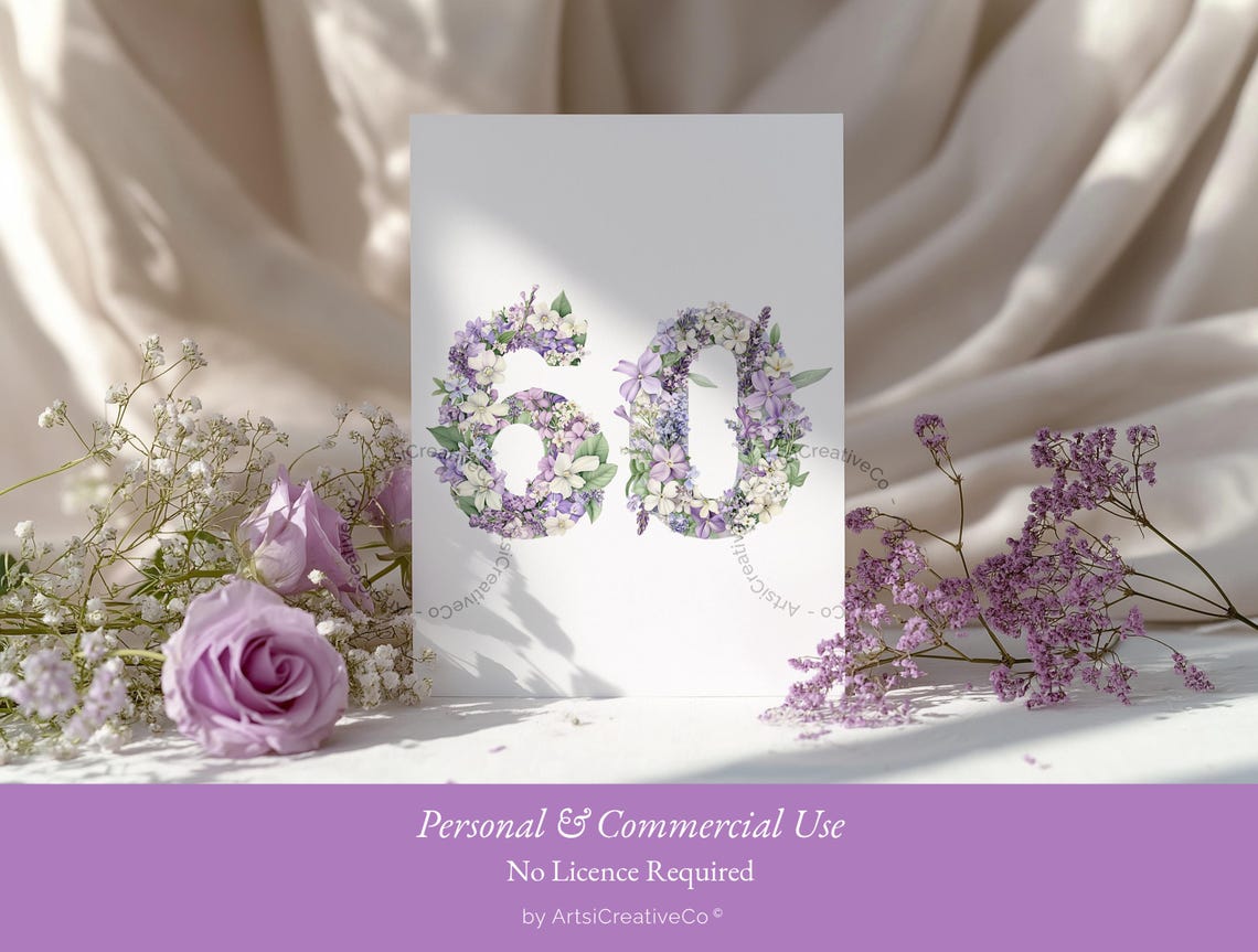 Floral Numbers Clipart PNG, Purple Floral Numbers, Invitations ...