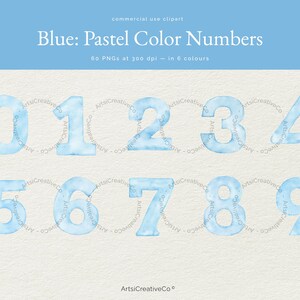 Pastel Numbers Clipart Bundle in 6 Colors, Watercolor Numbers, Birthday ...