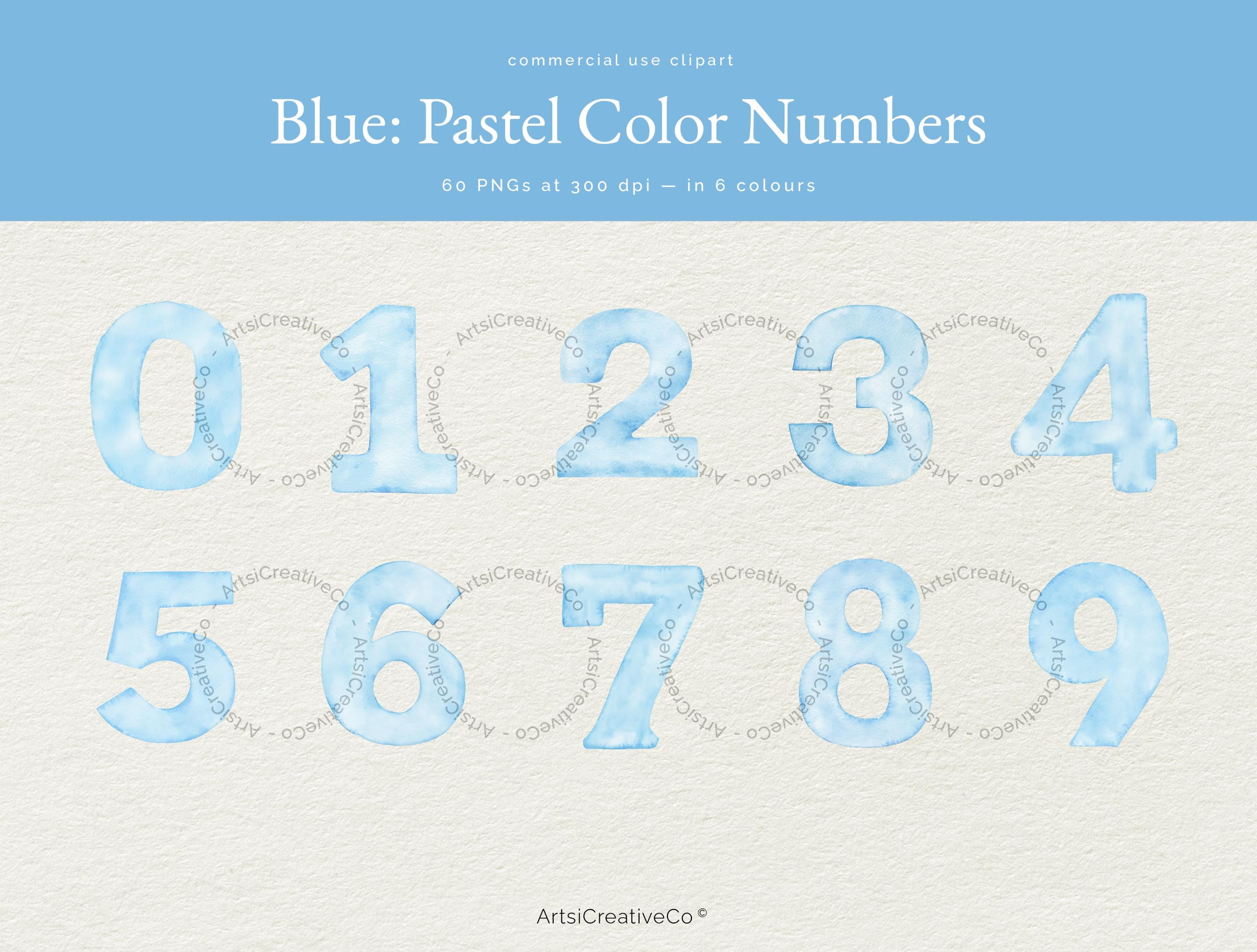 Pastel Numbers Clipart Bundle in 6 Colors, Watercolor Numbers, Birthday ...