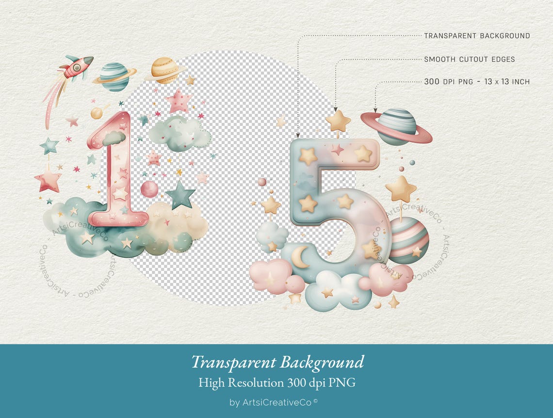 Numbers Children Birthday Nursery Clipart PNG Bundle, Aesthetic Numbers ...