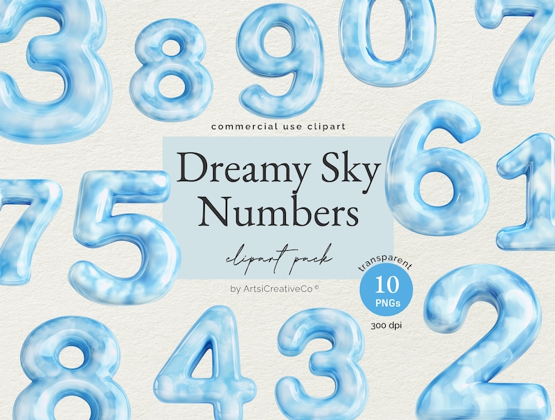 Dreamy Sky Numbers Clipart, Transparent Blue Cloud Numbers, Birthday ...