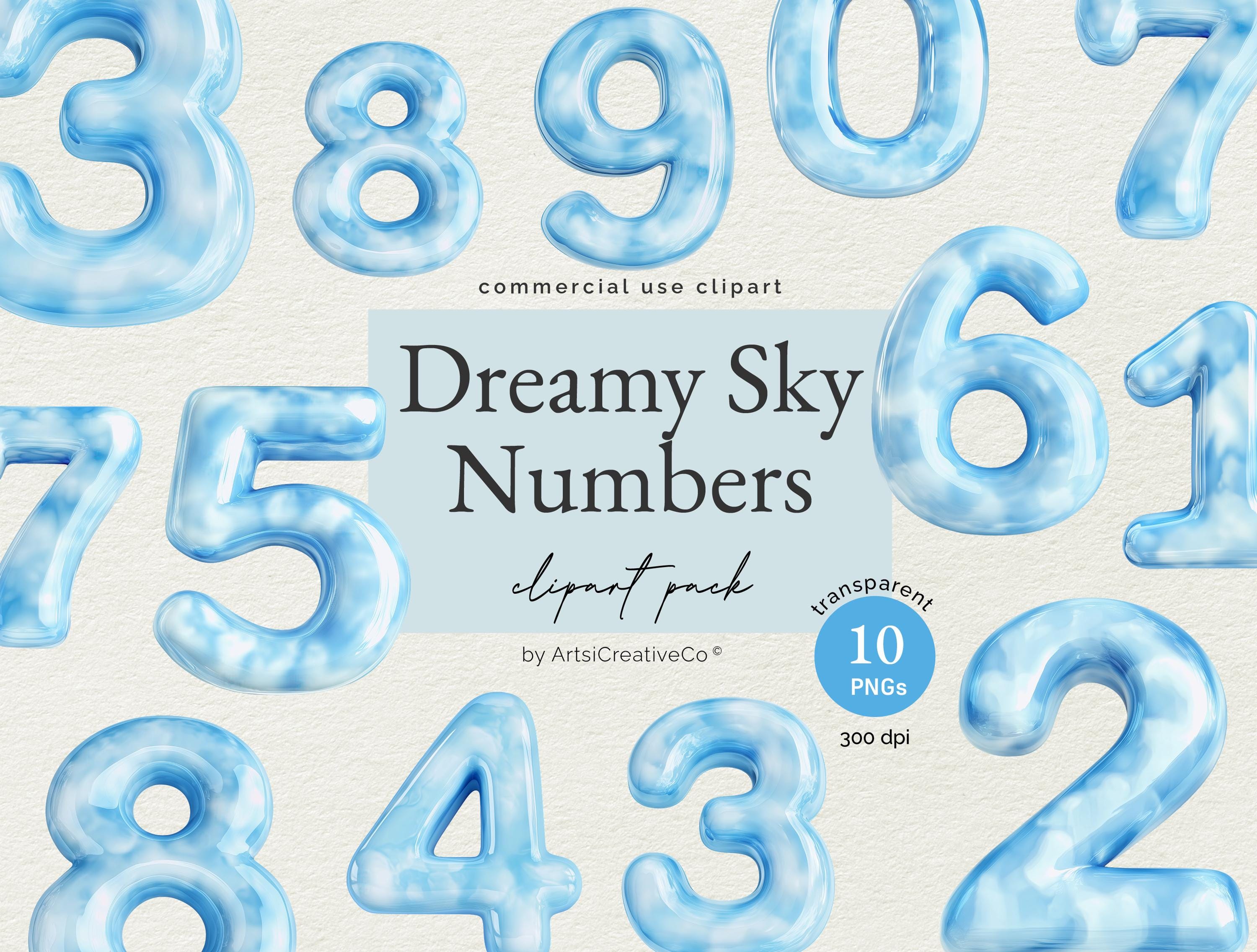 Dreamy Sky Numbers Clipart, Transparent Blue Cloud Numbers, Birthday ...