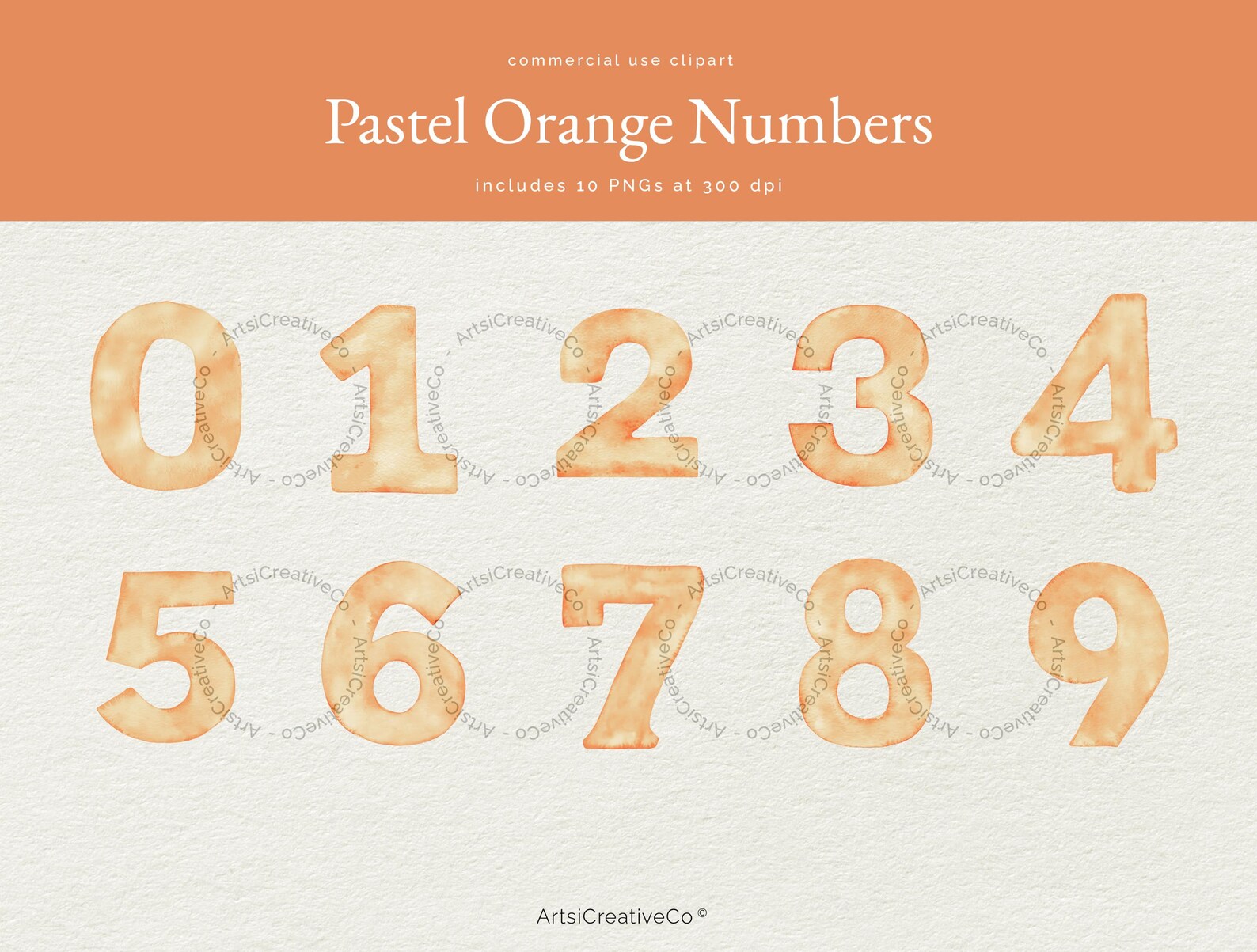 Pastel Orange Numbers Clipart, Watercolor Numbers, Orange Numbers ...