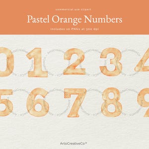 Pastel Orange Numbers Clipart, Watercolor Numbers, Orange Numbers ...