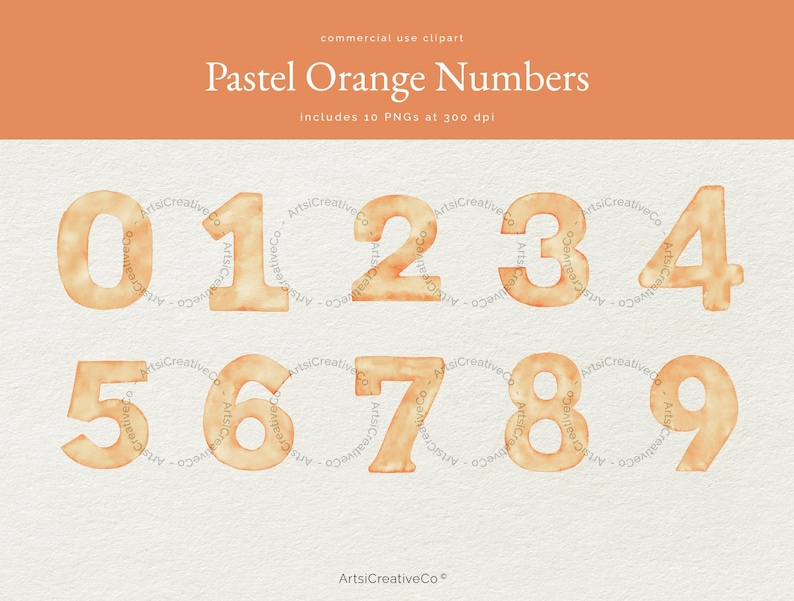 Pastel Orange Numbers Clipart, Watercolor Numbers, Orange Numbers ...