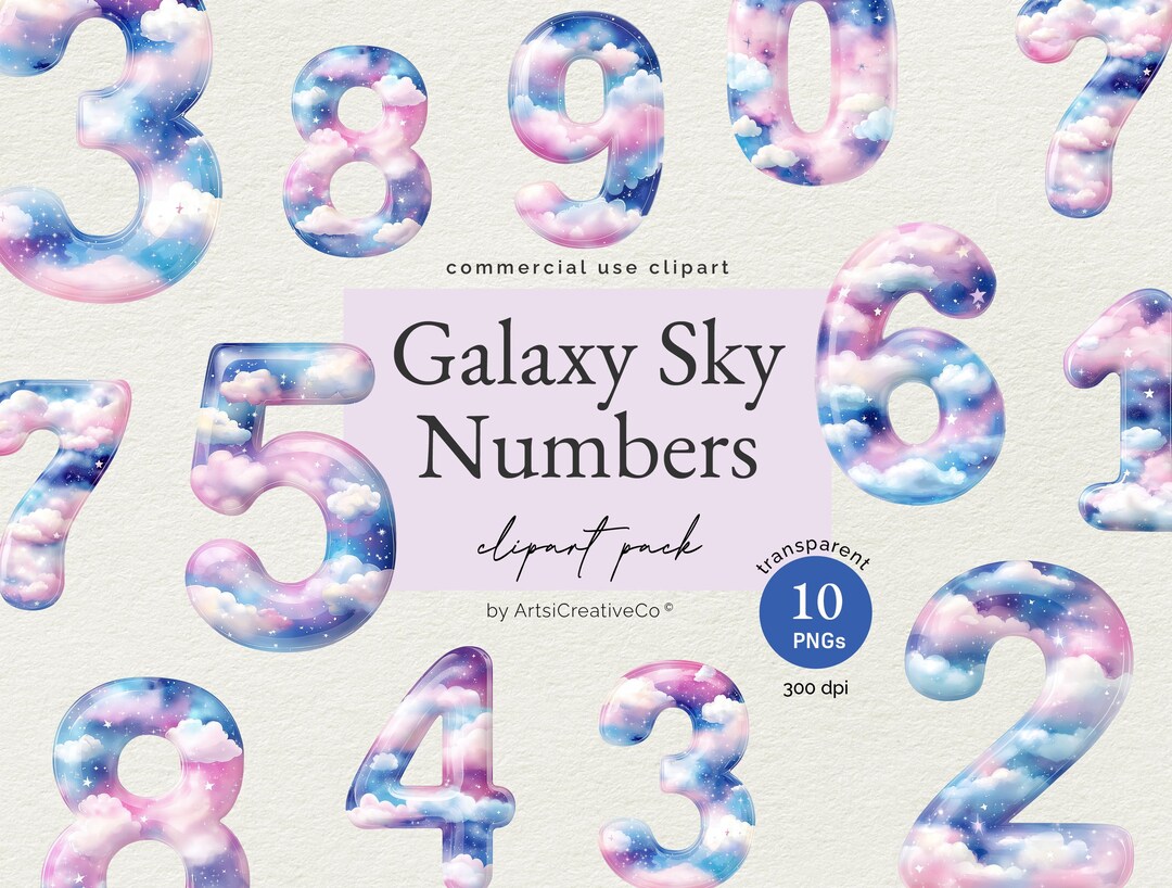 Galaxy Numbers Clipart PNG, Cosmic Numbers With Clouds, Birthday ...