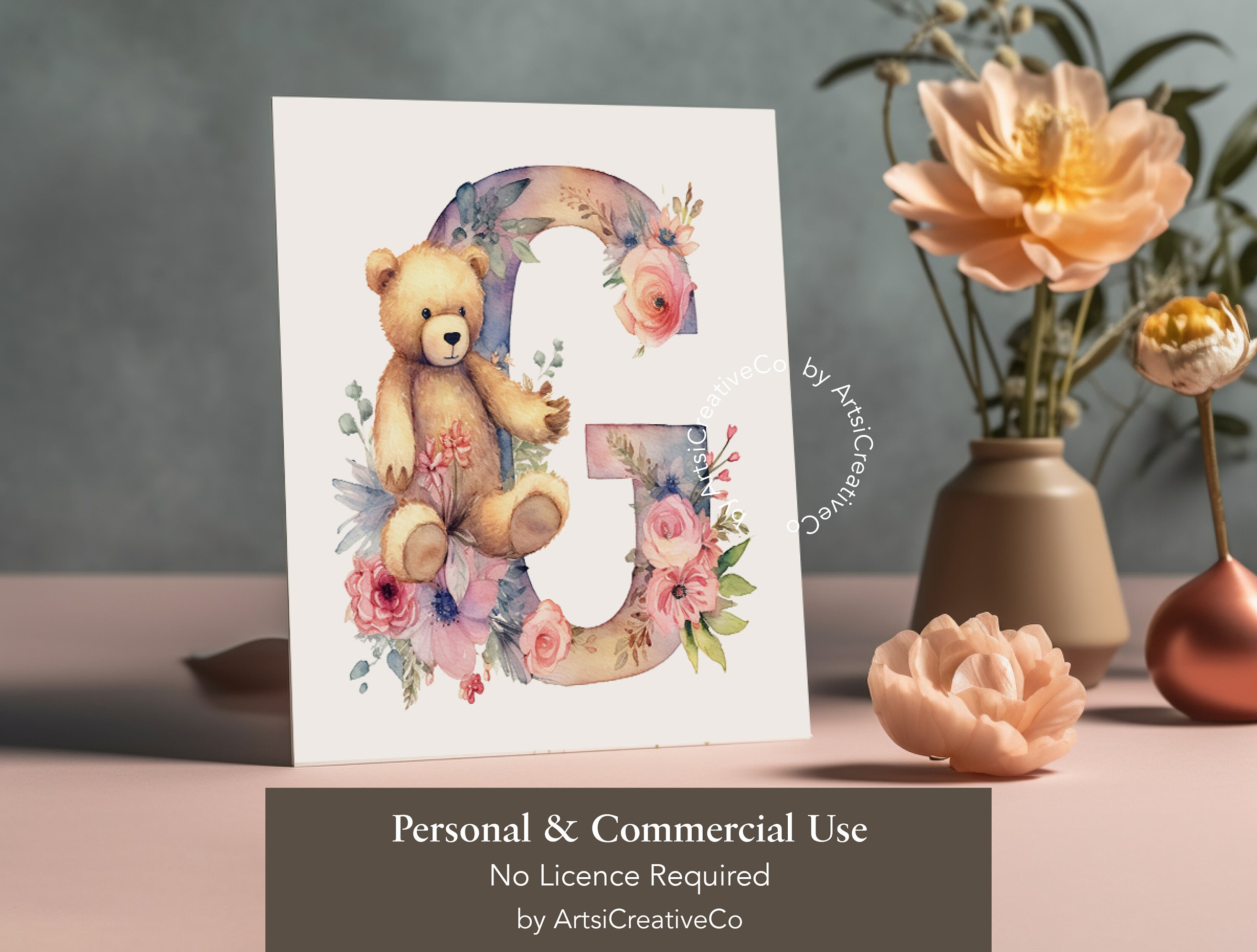 Teddy Bear Floral Alphabet Letters Clipart PNG Bundle, Teddy Bear ...